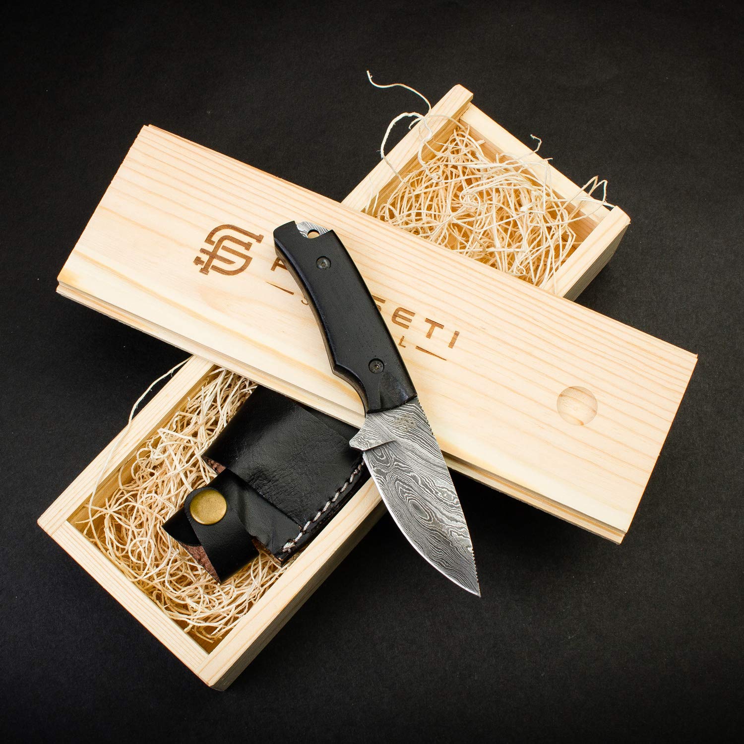 Forseti Steel Boone Damascus Steel Skinner with Black Micarta Handle