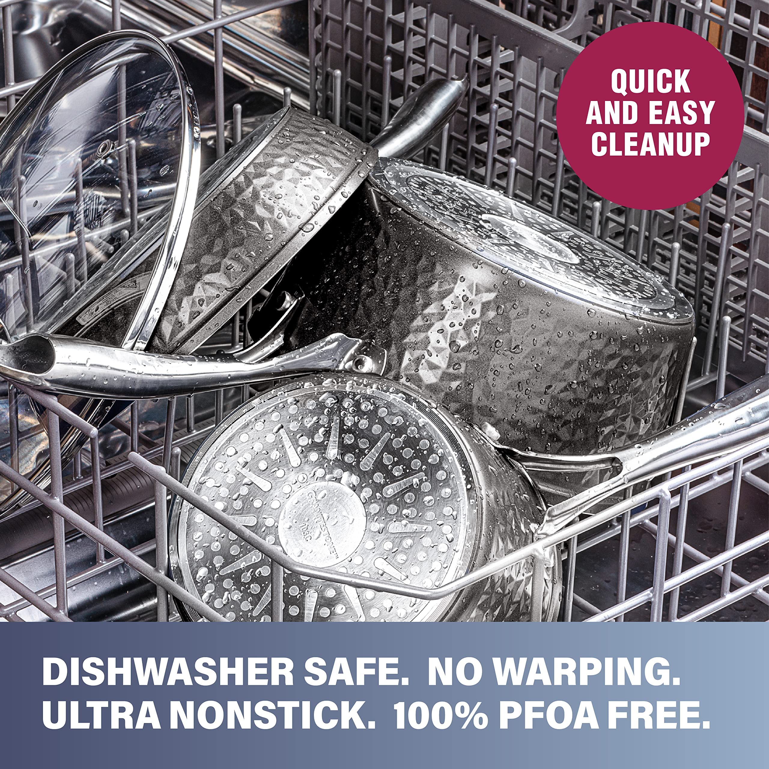 Granitestone Stainless Steel Pots and Pans Set Nonstick, 10 Pc Ceramic Kitchen Cookware Set, Induction Capable, Long Lasting Nonstick, Hammered Design, Cool Handles, Dishwasher Safe, 100% Toxin Free