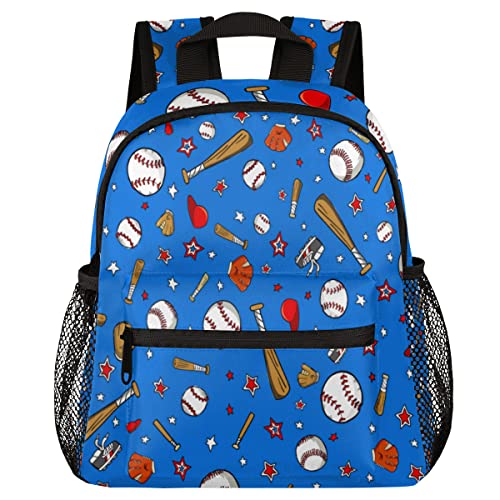 Sports Baseball Bat Kids Backpack for Boys Star Toddler Mini Backpack for Elementary Nursery Kindergarten Preschool Back to School Bookbags Casual Daypack Bag with Chest Strap for School Picnic Travel