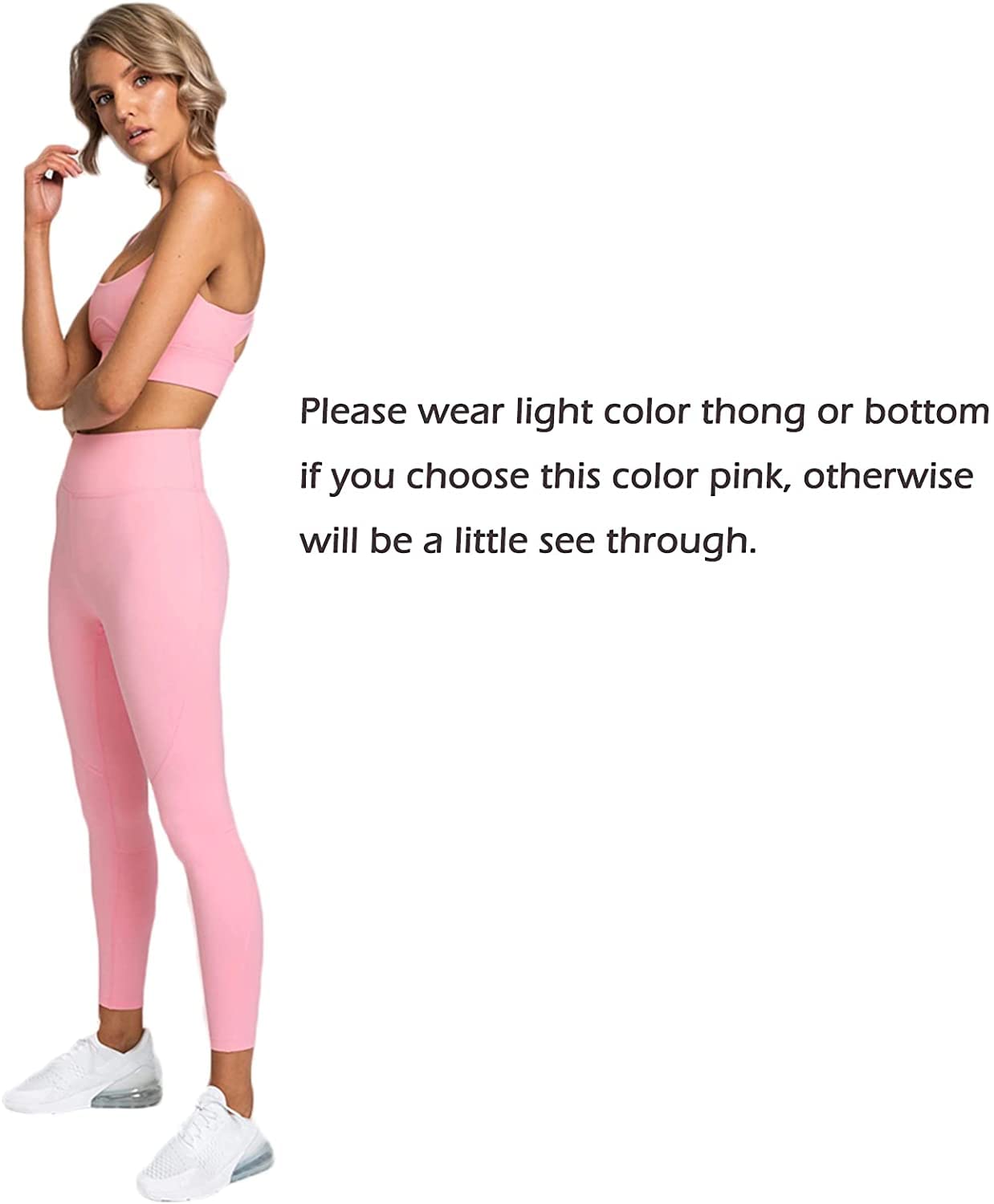 Hotexy Women Workout Sets High Waisted Plain Pink Yoga Leggings with Stretch Sports Bra Gym Set