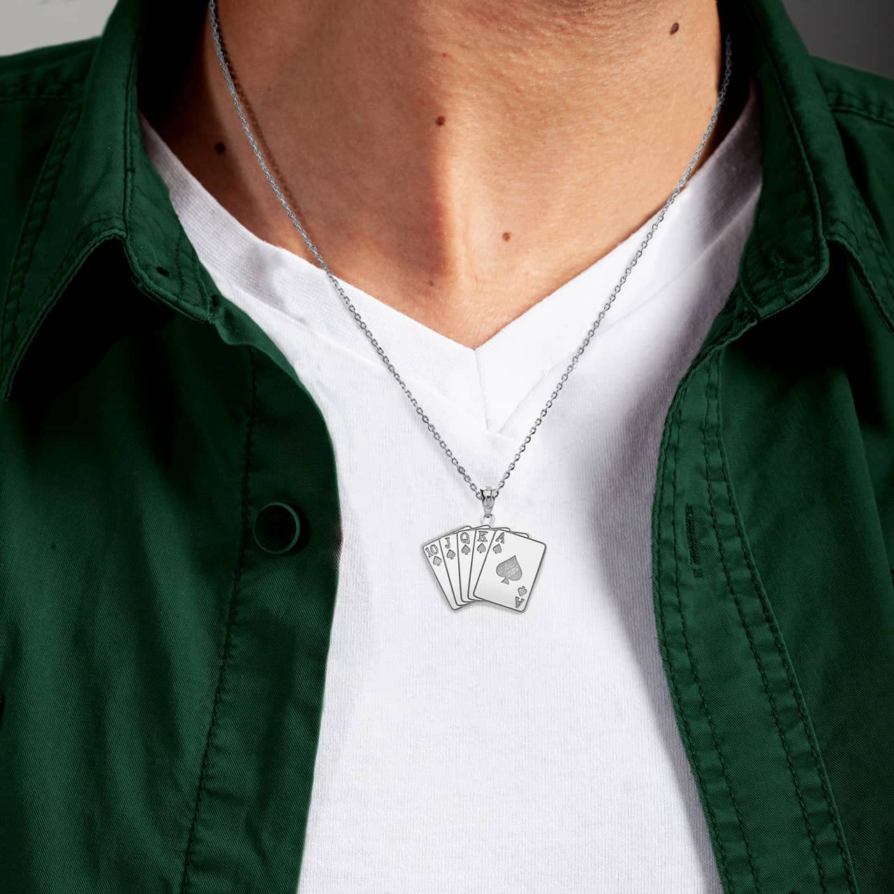 Good Luck Charms Sterling Silver Personalized Name Royal Flush of Hearts Poker Charm Pendant