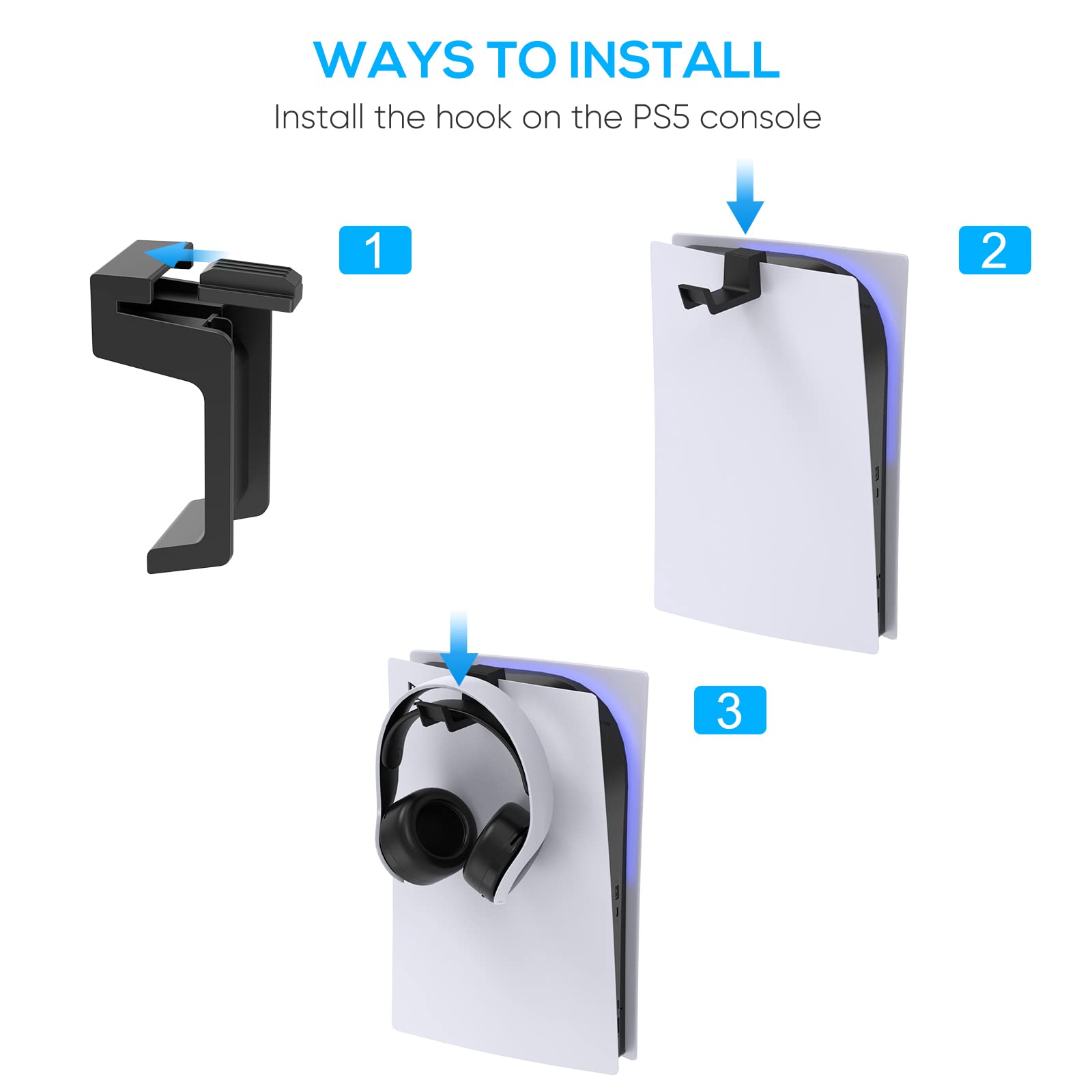 FYOUNG Headset Holder for PS5/for PS5 Slim, Hook Hanger for PS5 Headphone Hanger Holder, Headphone Stand for PS5/ PS5 Slim (White)