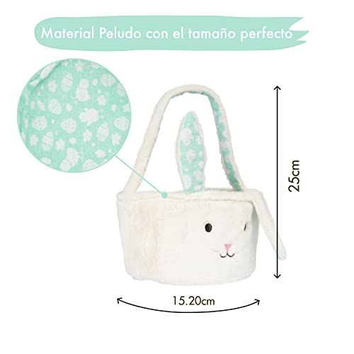 Homarden Easter Eggs Basket - Cute Green Bunny Baskets with Foldable Ears - Perfect for Girls & Boys Easter Egg Hunts - Easter Baskets for Kids