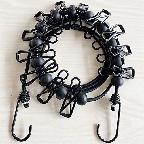 Retractable Clothesline for Travel Camping Outdoor, Portable Elastic Clothesline Rope with 12 Clothes Clips, 13 Anti-Skid Clips for Indoor Laundry Drying line,Backyard, RV Cruise Accessories