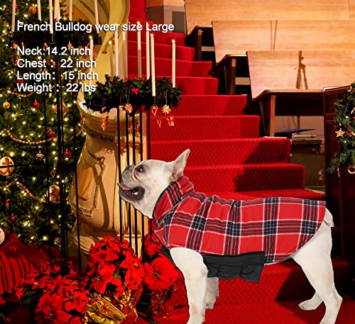 Sychien Dog Plaid Winter Reflective Large Coat,Windproof Waterproof Cold Weather Thunder Anxiety Calming Jacket,Coats for Boy Girl Puppy Dogs,Christmas Red XL