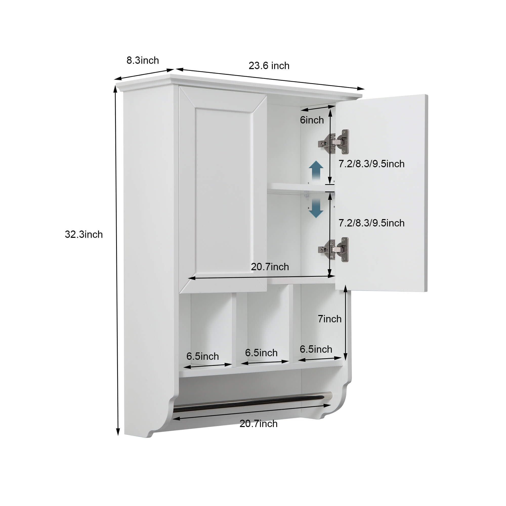 VANIRROR White Bathroom Wall Cabinet with Towel Bar,Wooden Medicine Cabinet Adjustable Shelves,23x32 Inch Kitchen Cabinet,Over Toilet Storage Cabinet for Bathroom,Kitchen,Laundry