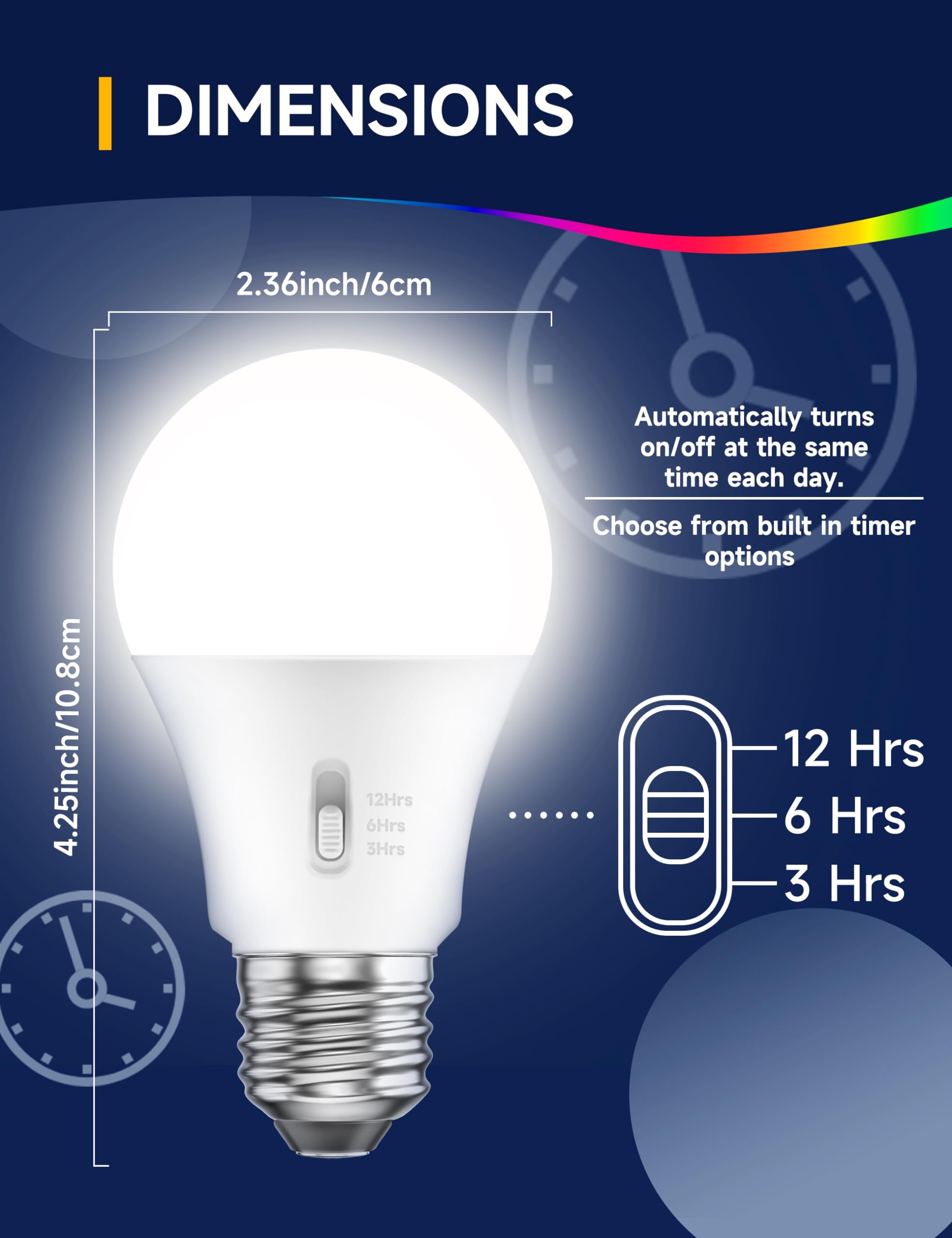 UNILAMP Timer LED Light Bulbs 4 Pack, 13W (100W Equivalent) LED Bulb, Built-in Automatic Timer, 5000K Daylight A19, Automatic On/Off, Indoor Light Timer