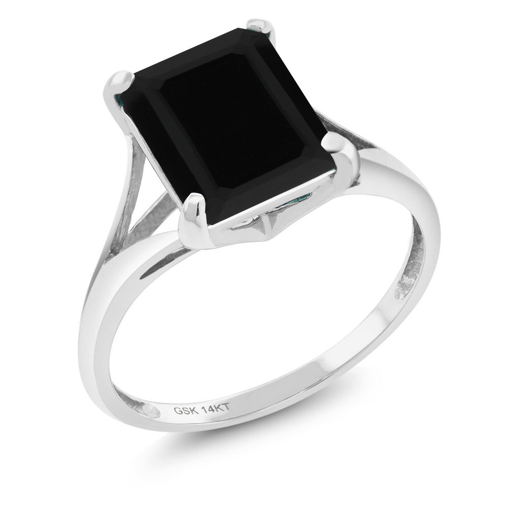 Gem Stone King 14K White Gold 10X8MM Emerald Cut Gemstone Birthstone Engagement Ring | Wedding Anniversary Promise Ring | Gold Ring For Women | Available In Size 5-9.5