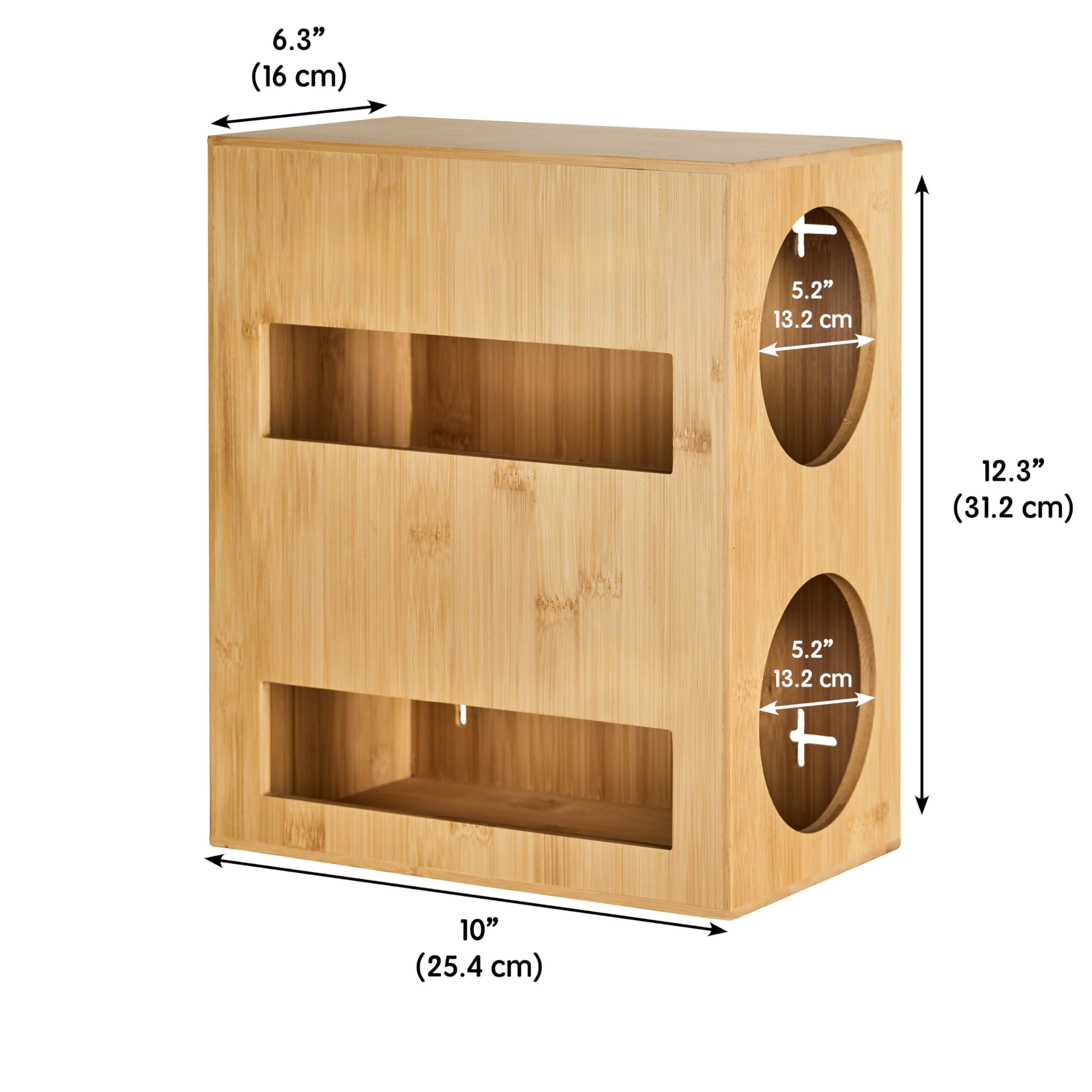 Standard Bamboo Trash Bag Roll Holder13,30,33 gallons,Garbage Bag Dispenser, Wall Mount,Under Sink,Fits 2 Rolls of Standard Plastic Trash Bags, approx.80 Bags per Roll, Does NOT fit Sam & Costco.