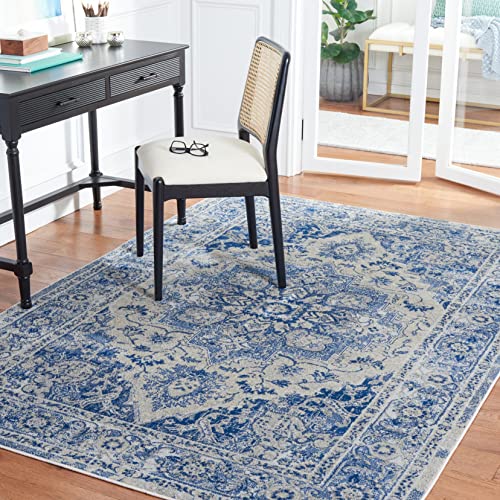 Safavieh Brentwood Collection Area Rug - 5'3" x 7'6", Blue & Ivory, Oriental Medallion Design, Non-Shedding & Easy Care, Ideal for High Traffic Areas in Living Room, Bedroom (BNT837M)