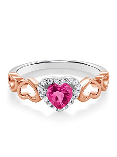 Gem Stone King 925 Sterling Silver 2-Tone Heart Shape Pink Created Sapphire Ring For Women (0.76 Cttw, Gemstone Birthstone, Available in size 5, 6, 7, 8, 9)
