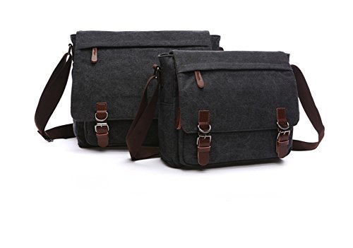 Sechunk Canvas Leather Messenger Bag Shoulder bag Cross body bag Crossbody 13 Inch Laptop Bag