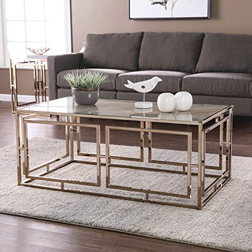 SEI Furniture Simondley Cocktail Table, 24D x 43.75W x 18H in, Champagne w/Faux Marble
