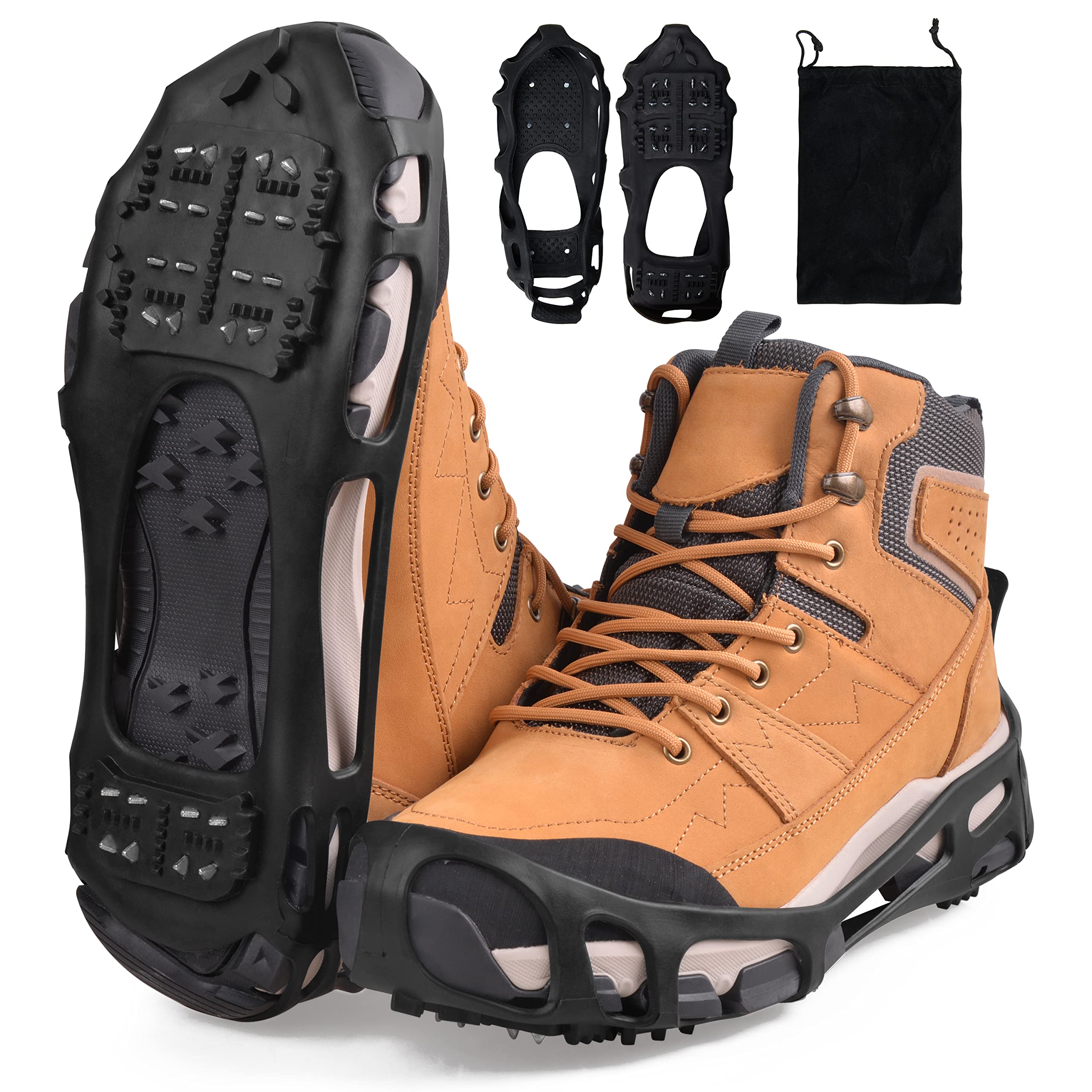 Ice Snow Traction Cleats Crampons for Boots Shoes Non-Slip Overshoe Walk Traction Cleat for Walking on Snow and Ice 24 Steel Ice Cleats for Men Women Kids Jogging Hiking (1 Pair, Size S)