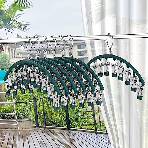 PMUYBHF 2pcs Stainless Steel Laundry Drying Rack Clothes Hanger with 10 Clips Windproof for Drying Socks, Bras, Cloth Diapers, Towel, Underwear, Scarf, Hat, Pants and Gloves (A)