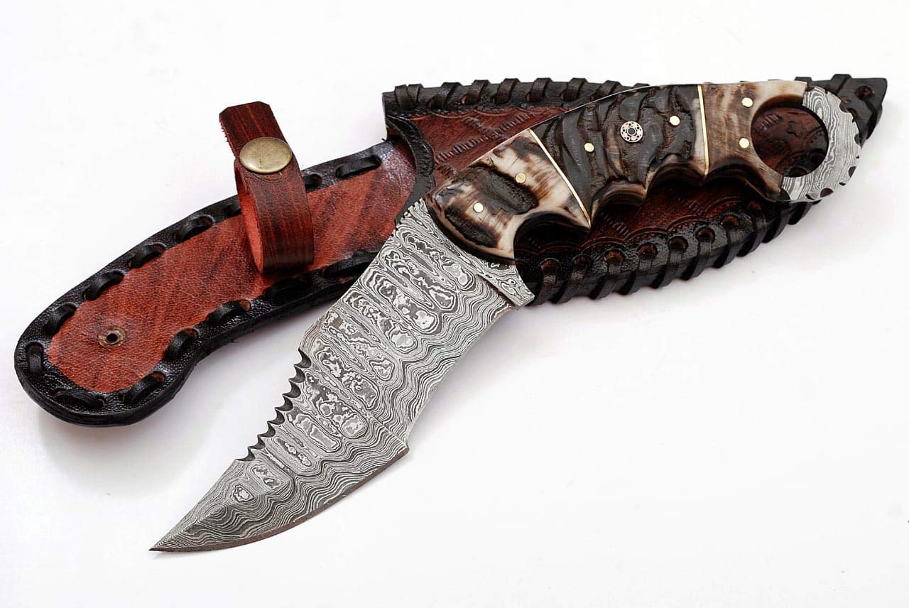 Grace Knives Handmade Damascus Steel Hunting Knife 10 Inch Knife Fixed Blade With Leather Sheath G-1074