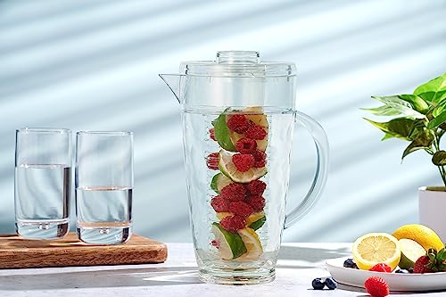 Water Infuser Pitcher β Fruit Infuser Water Pitcher By Home Essentials & Beyond β Shatterproof Acrylic Pitcher β Elegant Durable Design β Ideal for Iced Tea, Fruit Infused Water and Juice (67.7 oz.)