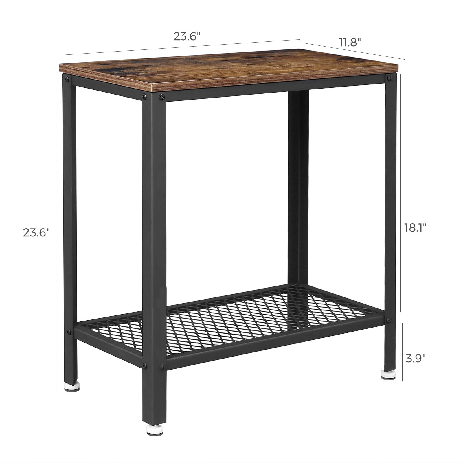 VASAGLE 2-Tier Narrow Side End Table for Couch, Rustic Sofa Printer Table with Mesh Shelf for Bedroom, Fish Tank Stand for Home, Office, Rustic Brown and Black
