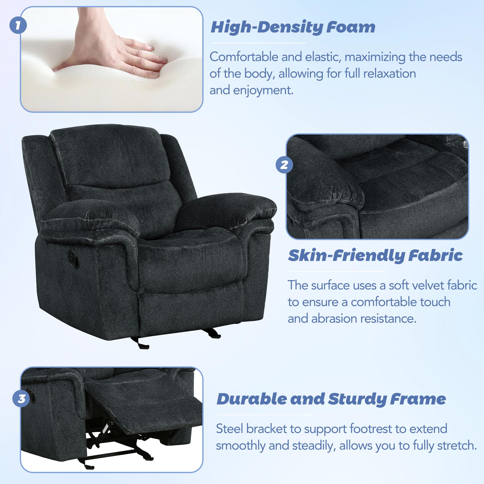 GODAFA Home Theater Seating Manual Reclining Sofa for Living Room,Bedroom,Dark Blue