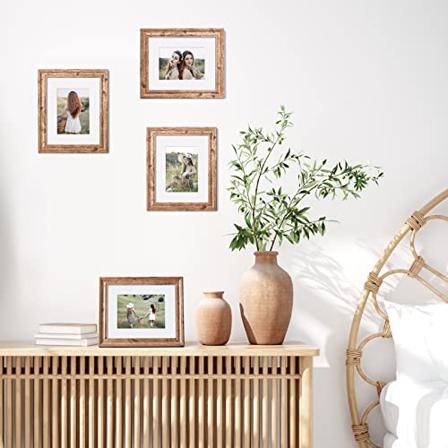 SYNTRIFIC 8x10 Picture Frame Set of 6, Rustic Farmhouse Wood Picture Frames 5x7 with Mat or 8x10 Without Mat,Tabletop Display and Wall Mounting for Home Collage Brown Photo Frame for Gift,Walnut