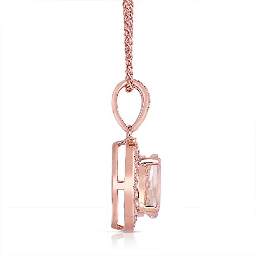 KOKAV 925 Sterling Silver Rose Gold Plated Genuine Morganite Oval Diamond Pendant Necklace