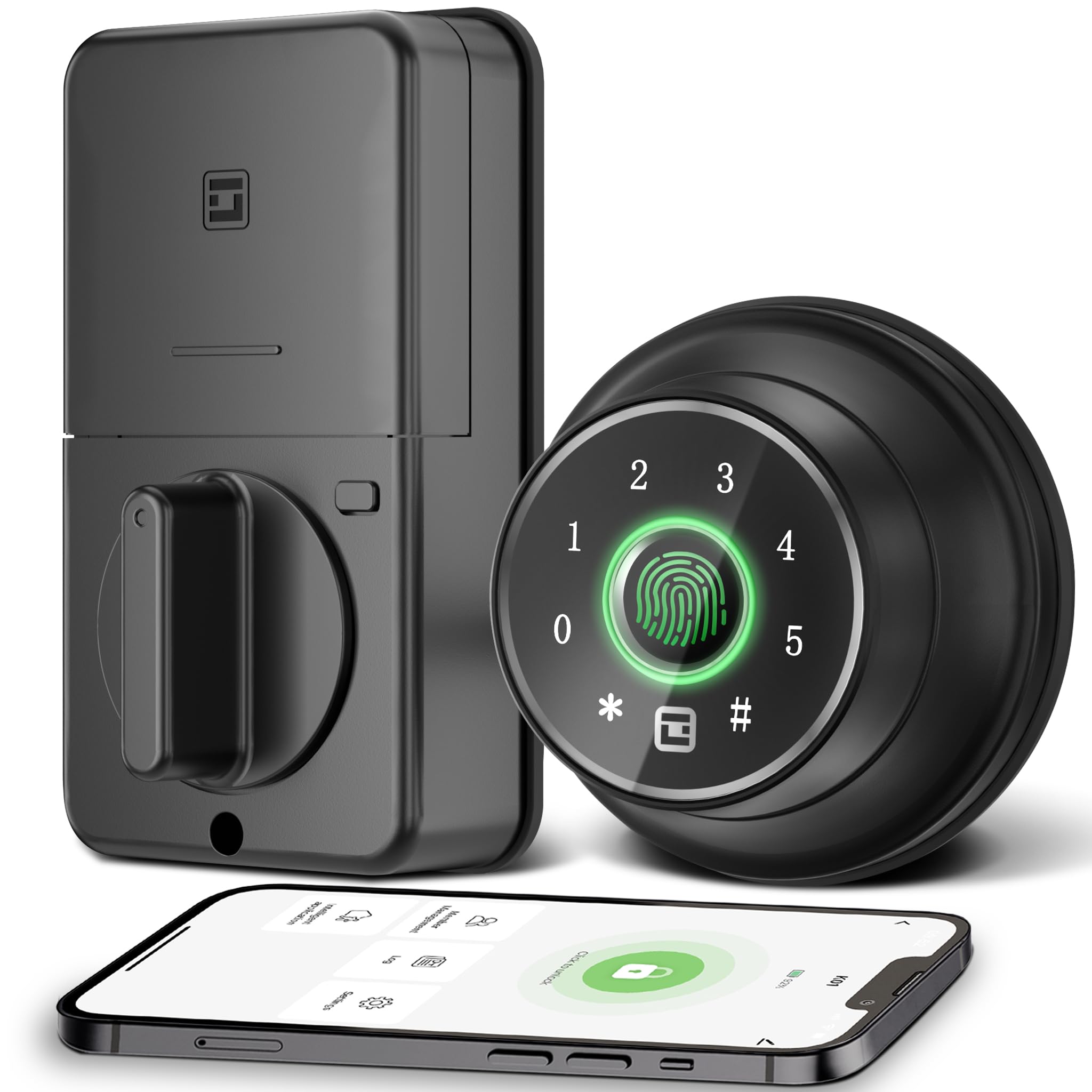 GeekTale 4-in-1 Keyless Entry Door Lock-Fingerprint Door Lock Smart Door Lock with Keypad Smart Deadbolt for Front Door, App Control
