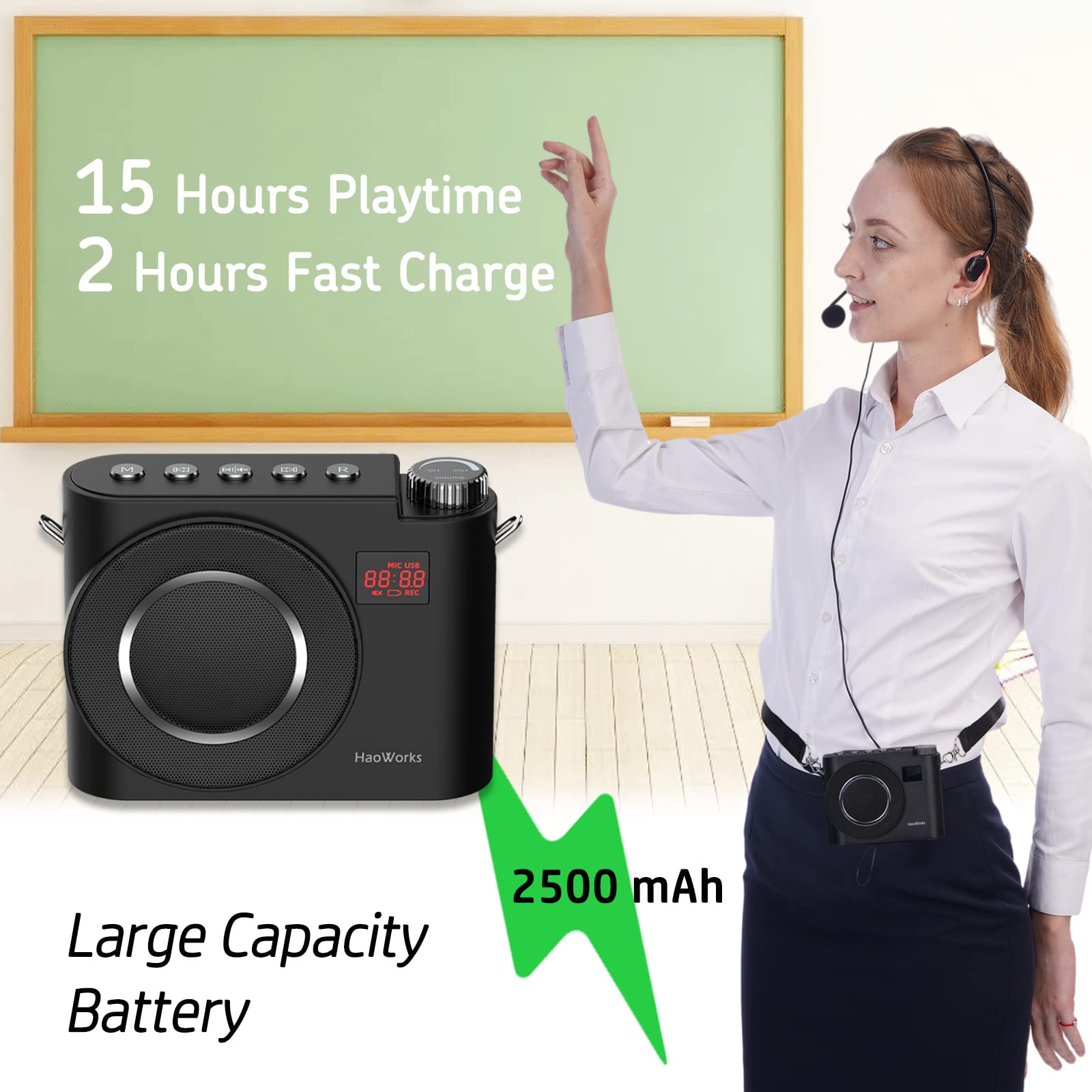 HaoWorks Voice Amplifier for Teachers - 20W Portable Voice Amplifier Wired Headset Mic and Speaker System, Personal Microphone for Classroom, Tour Guide, Instructor, Public Speaking