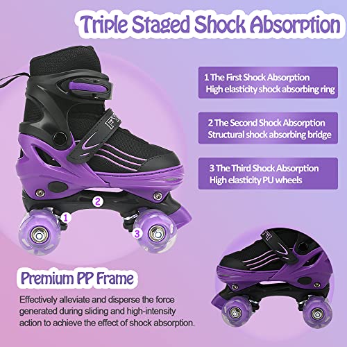 SYXKJ Roller Skates for Boys 8 Wheels Light Up Fun Illuminating Girls Roller Skates Kids Skates 4 Size Adjustable (Youth 4-7)