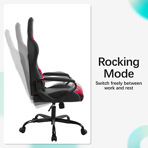 Gaming Chair High Back Computer Chair Comfortable Massage Office Chair Executive Racing Chair Adjustable Height Ergonomic PU Desk Chair with Lumbar Support Armrest for Home Office (Red, KC)