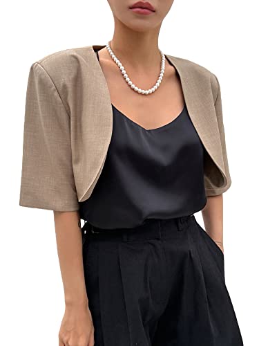 Verdusa Women's Open Front Half Sleeve Crop Blazer Short Jacket Bolero Mocha Brown S