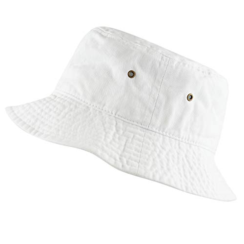 The Hat Depot 300N Unisex 100% Cotton Packable Summer Travel Bucket Sun Fishing Hat (S/M, White)