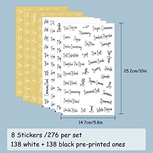 Simfree Kitchen Labels,276 Spice Jar Labels,Pantry Labels,White + Black Script Preprinted Stickers,Waterproof,Tear Resistant,Food Containers Organization Labels Organize Storage Containers,Black+White
