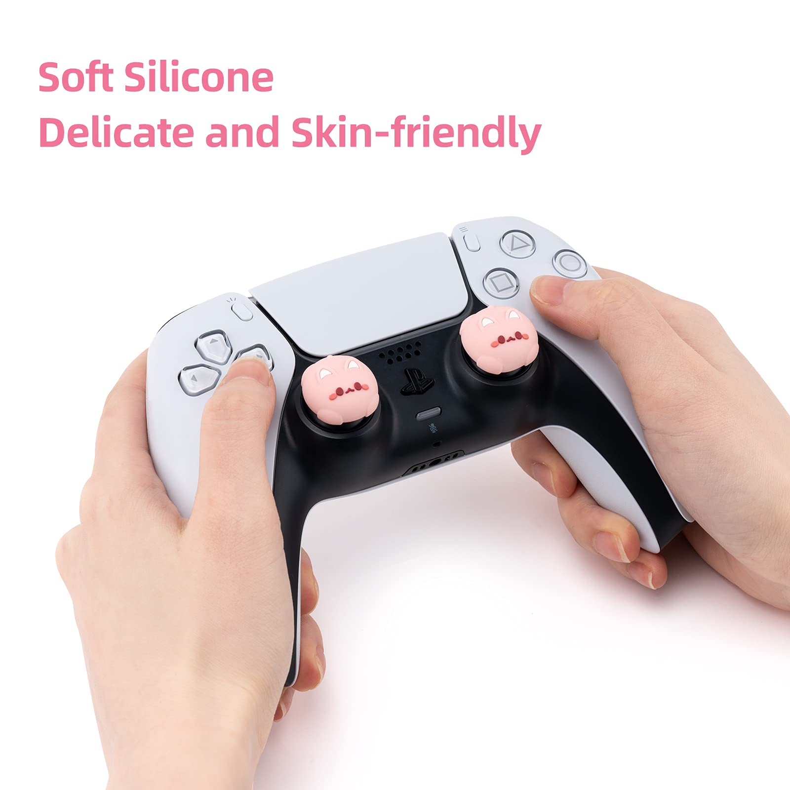 GeekShare Cute Animal Theme Playstation 5 Controller Thumb Grips, Thumbsticks Cover Set Compatible with Switch Pro Controller and PS4 PS5 Controller, 4 Pcs - Cat and Dog