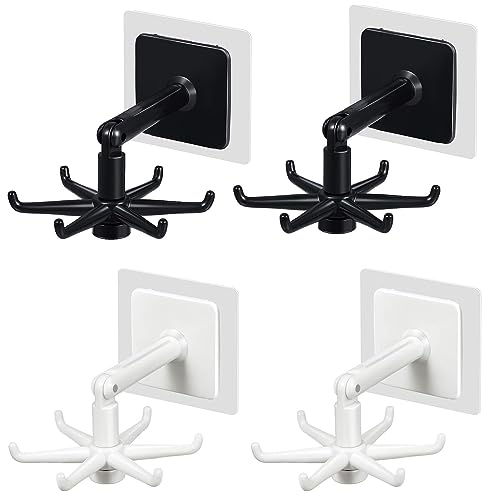 OPENDGO 4 PCS 360Β°Rotating Folding Hook Self-Adhesive Wall Hooks Kitchen Hooks for Hanging,Waterproof Utility Hook Towel Key Hooks,180 Degrees Vertical Flip Hook for Bathroom Kitchen Home Living Room