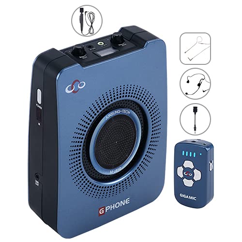 GIGAPHONE MUB50 50W 2.4GHz, 5.2GHz, 5.8GHz 3Bands Wireless Portable Voice Amplifier with a Wireless Transmitter, 4Types of Microphones, Pouch, Shoulder Strap and 3.5mm AUX Cable