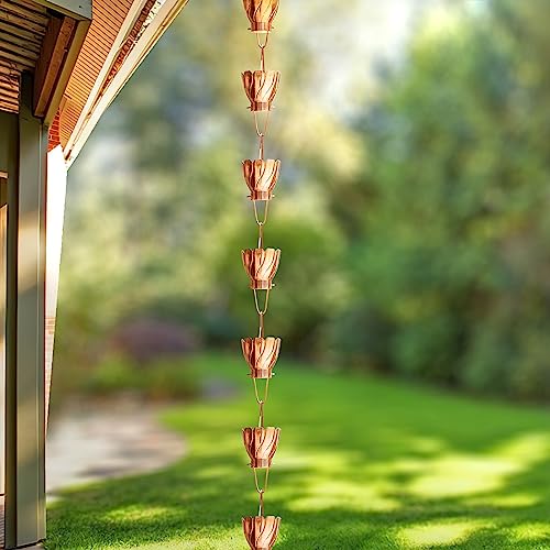 Monarch Rain Chains 14003 Pure Copper Akira Rain Chain, 8-1/2 Feet Length Replacement Downspout for Gutters