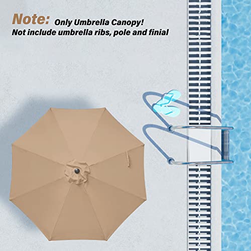 Simple Deluxe 9' Patio Outdoor Table Market Yard Umbrella Replacement Top Cover with 8 Ribs, 9ft Canopy, Tan Canopy