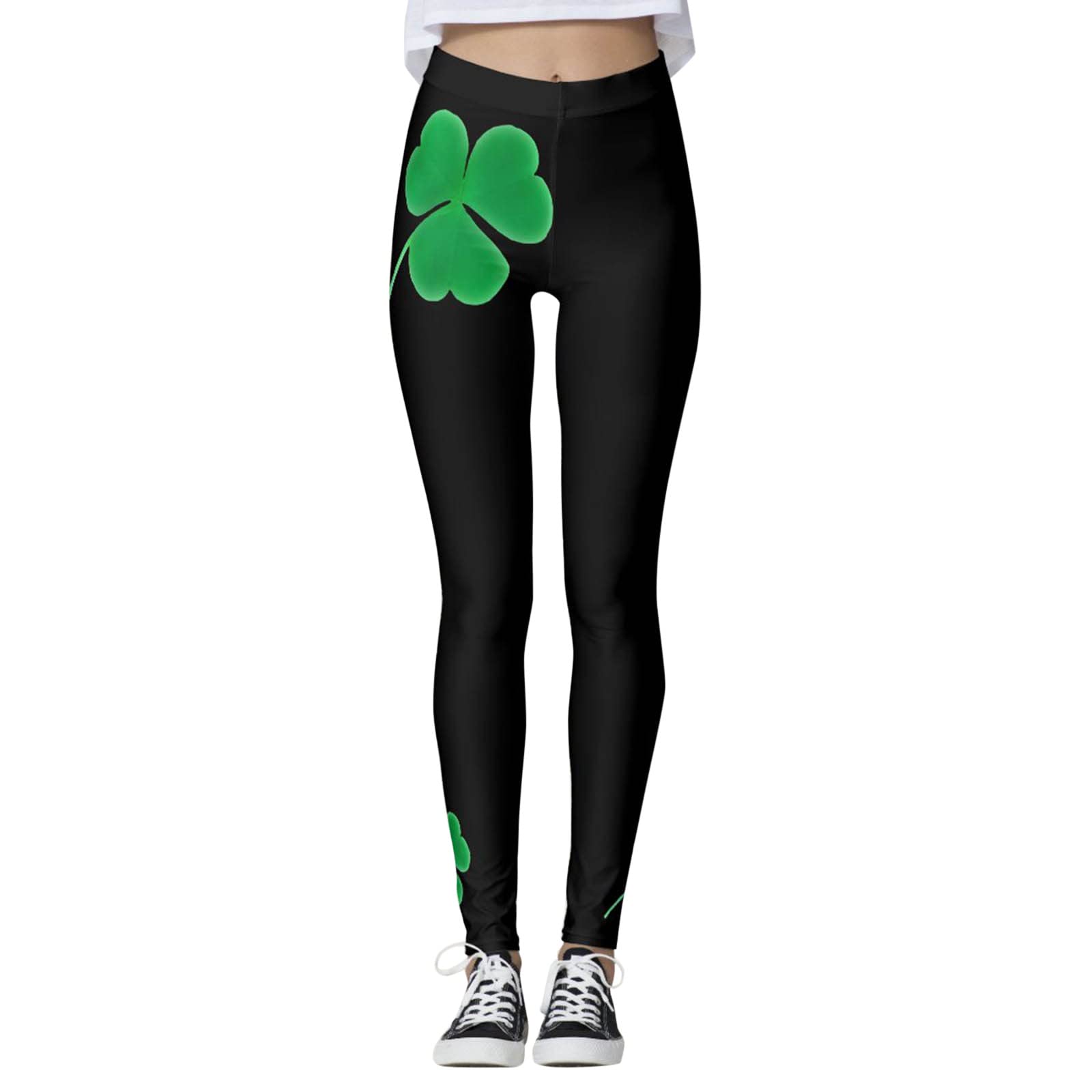 Gyouwnll Women's Saint Patrick Tights Tights Clover Irish Shamrock Women Leggings Compression Patterned Workout Shamrocks, X-Large