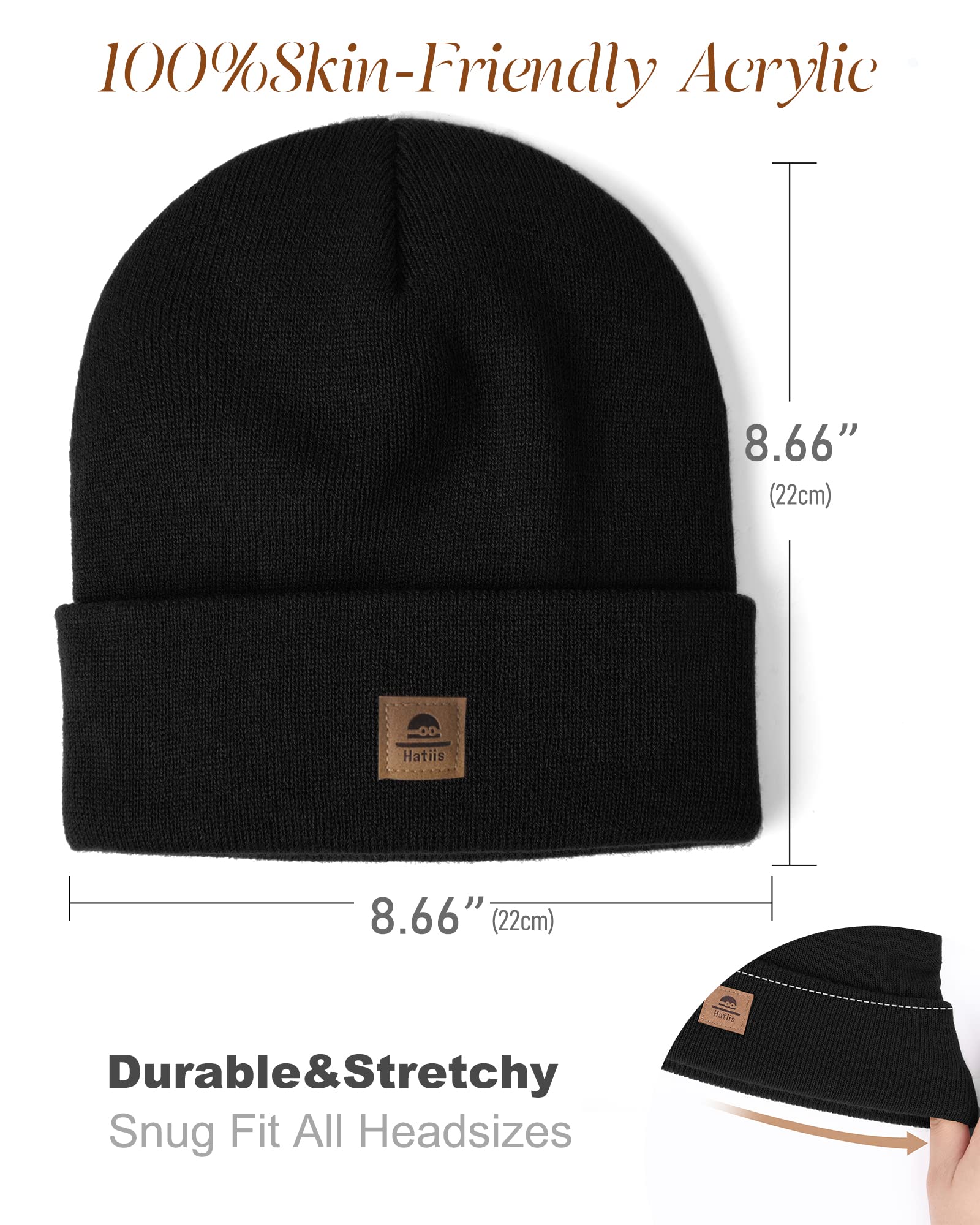 Hatiis Beanie Hat with Satin Lined for Women Men Cuffed Plain Skull Hat Unisex Winter Knit Cap Beanie for Women and Men