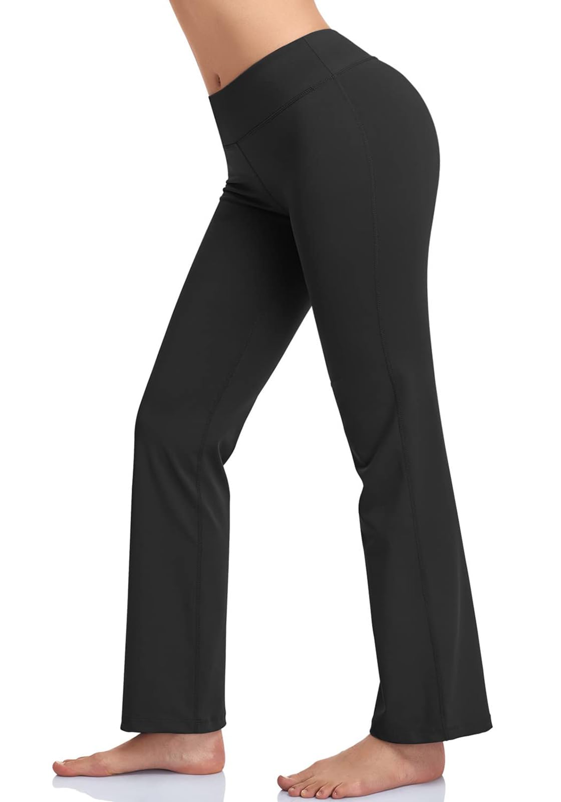 HISKYWIN Women's Bootcut Yoga Pants Crossover High Waisted Tummy Control Workout Flare Pants with Waistband Pocket HF836-Black-M
