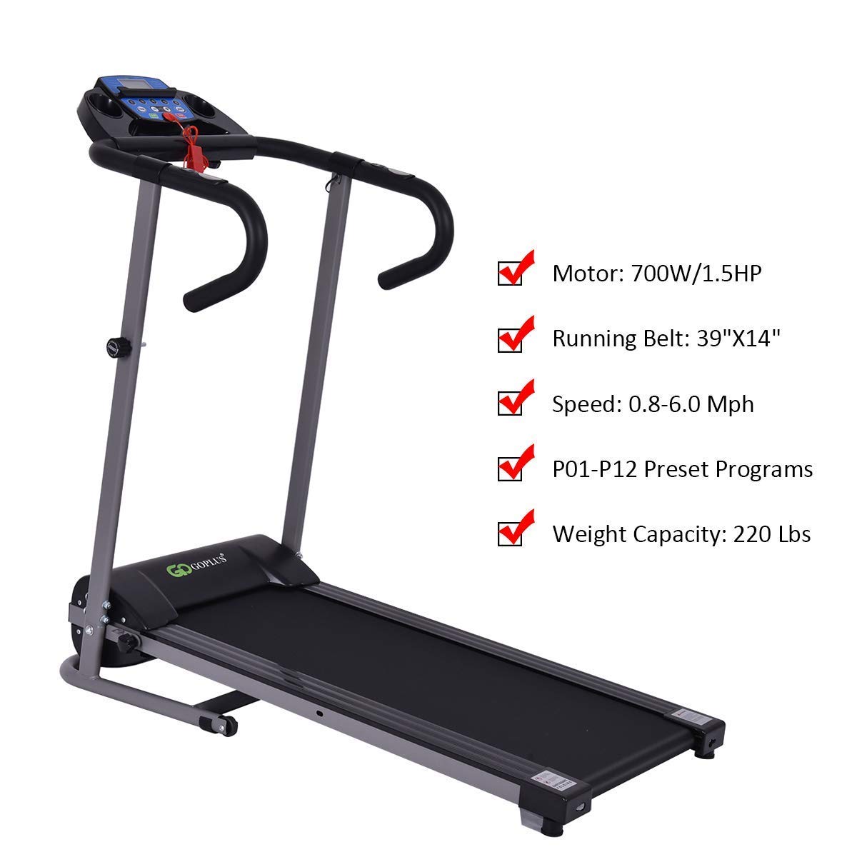 Goplus 1100W Folding Treadmill Electric Motorized Power Fitness Running Machine with LED Display and IPAD Support Perfect for Home Use(Black)