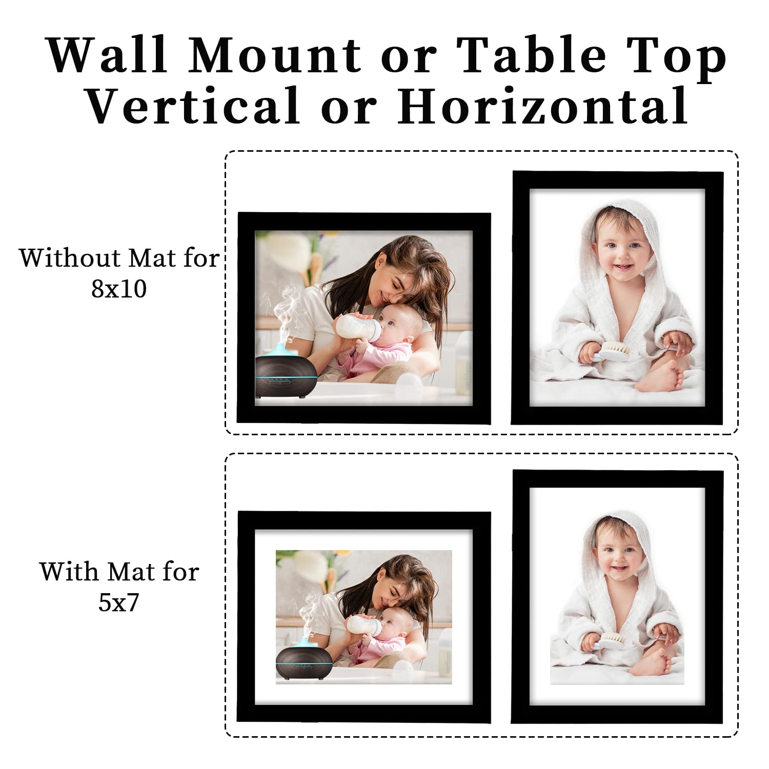 Fsinnsuzi 11x14 Picture Frame Set of 3, Display Pictures 8x10 with Mat or 11x14 Without Mat, Wall Gallery Photo Frames, Black
