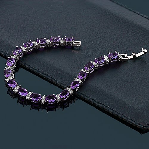 Gem Stone King 7 Inch Purple and White CZ Bracelet Set With Matching 2 Inch Pear shape Dangle Earrings