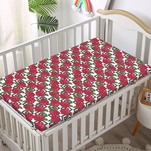 Roses Themed Fitted Crib Sheet,Standard Crib Mattress Fitted Sheet Ultra Soft Material-Baby Sheet for Boys Girls,28β x52β,Multicolor