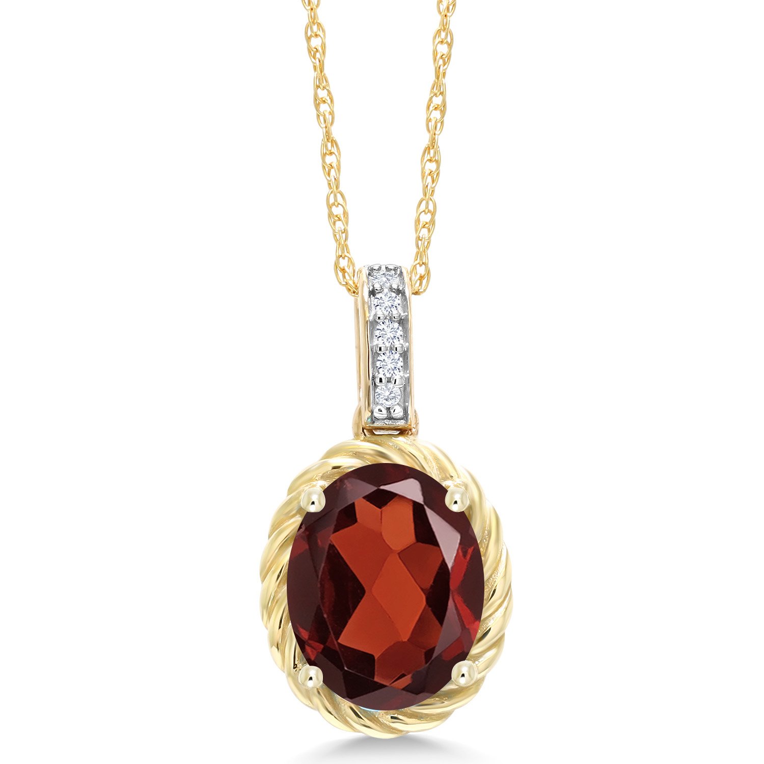 Gem Stone King 10K Yellow Gold 9X7MM Oval Gemstone Birthstone and White Diamond Pendant Necklace | Gold Necklace For Women | With 18 Inch Gold Chain