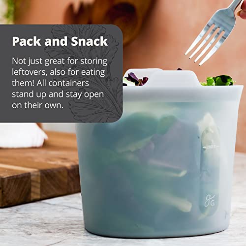 Greater Goods Reusable Silicone Containers for Food Storage, BPA- Free, Microwave, and Oven Safe, Midnight Gray, Complete (16 Oz, 24 Oz, 32 Oz, 64 Oz), 1 Set