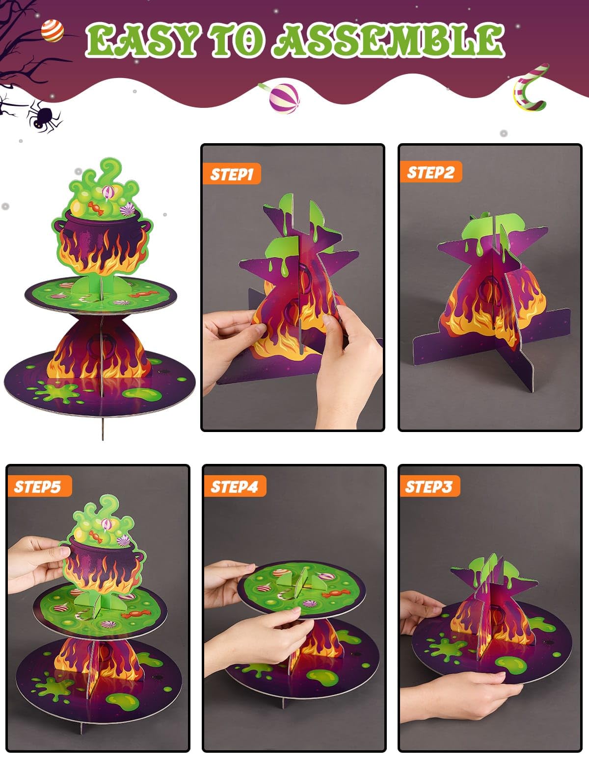 Halloween Cupcake Stand - 2 PCs Halloween Cake Stands Halloween Party Cupcake Decorations Disposable 3 Tier Tray Cake Decorations Kids Witch Halloween Birthday Dessert Tower Cupcake Display Stand