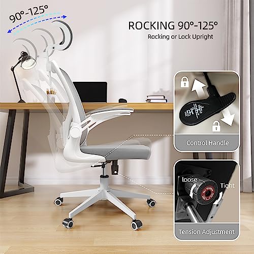Monhey Ergonomic Office Chair, Home Office Desk Chairs with Adjustable Headrest, Lumbar Support, 2D Armrest, Big and Tall Office Chair 220lbs Heavy Duty Office Chair with Metal Base - Grey