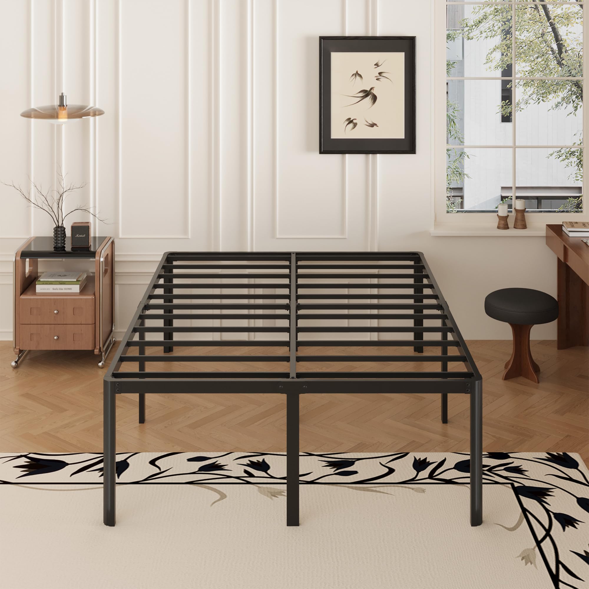 Yicensen 24 Inch High Queen Bed Frame Rounded Corner No Box Spring Needed, Heavy Duty Metal Queen Size Platform Bed Frame, Easy Assembly, Noise Free, Black