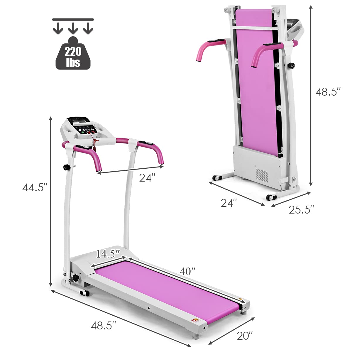 Goplus 800W Folding Treadmill Electric Motorized Power Fitness Running Machine with LED Display and Mobile Phone Holder Perfect for Home Use (Pink)